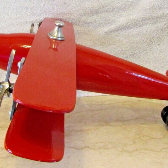 Accents | Vintage Red Metal Prop Biplane With Moving Propellers And ...